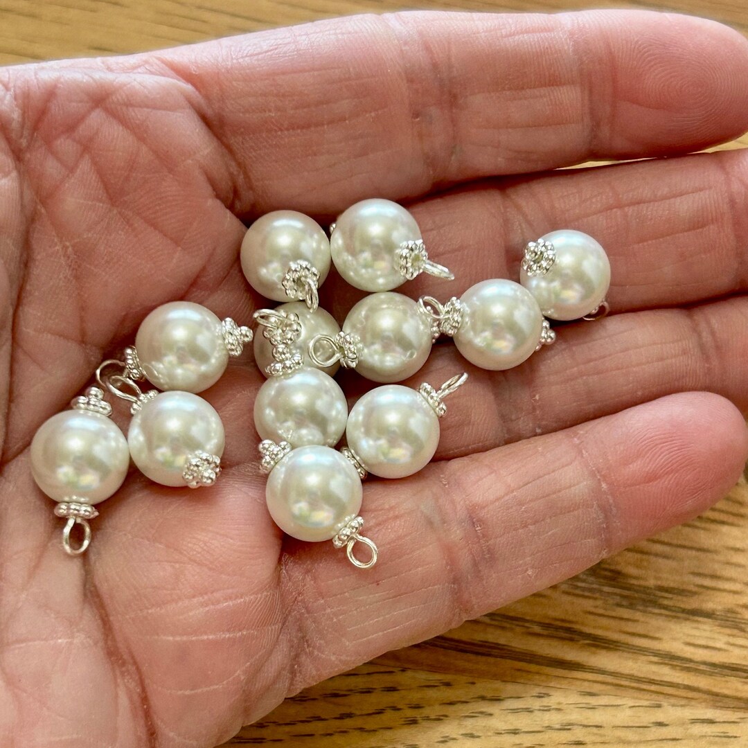 10mm Pearl Charms, 8mm White Pearl Charms (12 Beads) White Pearl Beads ...