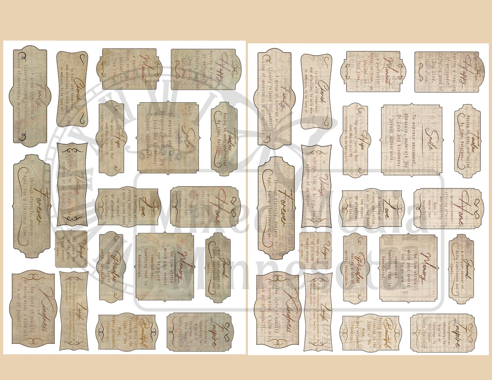 Inspirational Word Definition Labels Printable Digital Kit for Junk ...