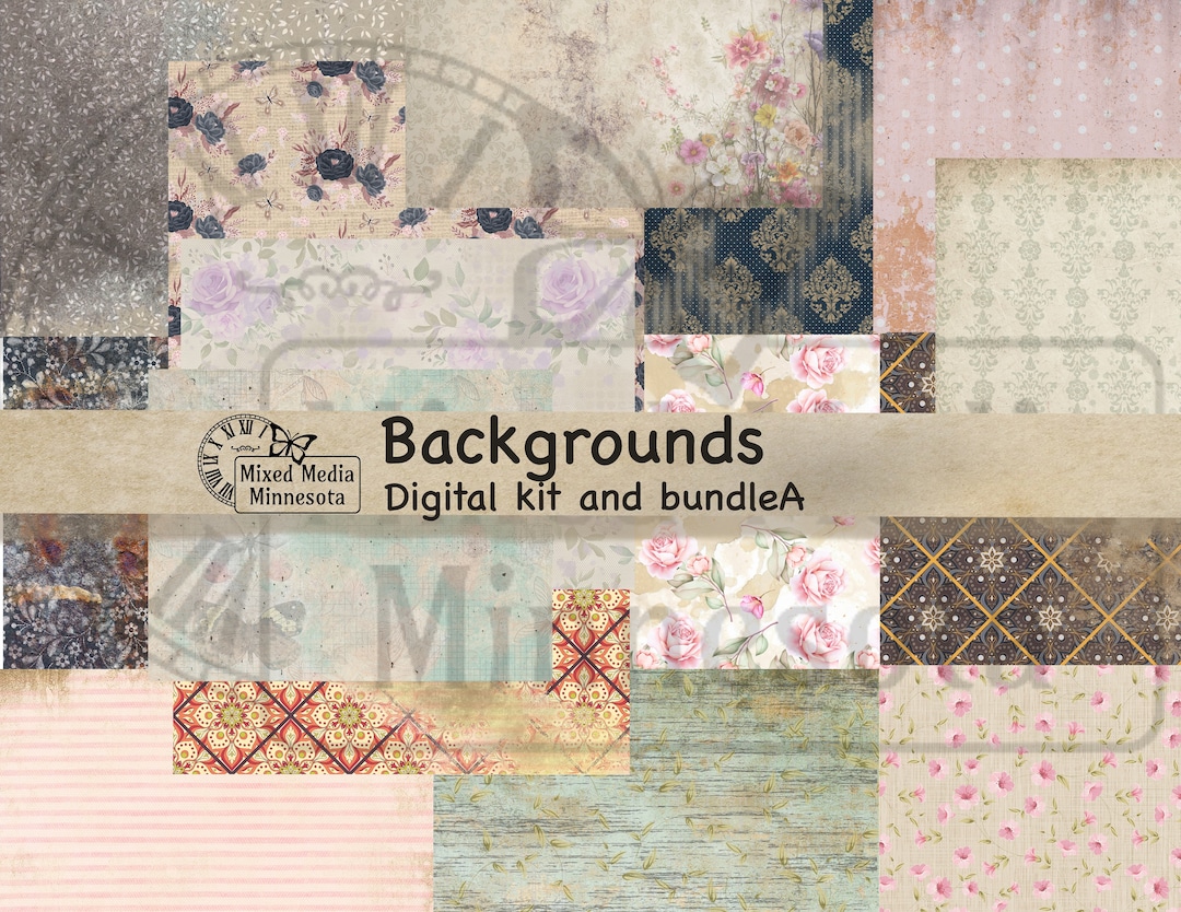 Printable Digital Background Bundle (A) Scrapbook, Junk Journal, Mixed ...