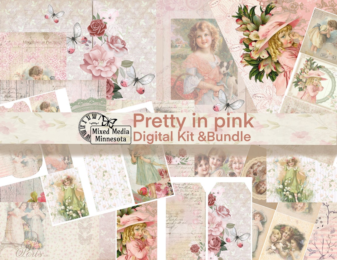15 PAGE Pretty in Pink Printable Digital Themed Kit for Junk Journals ...