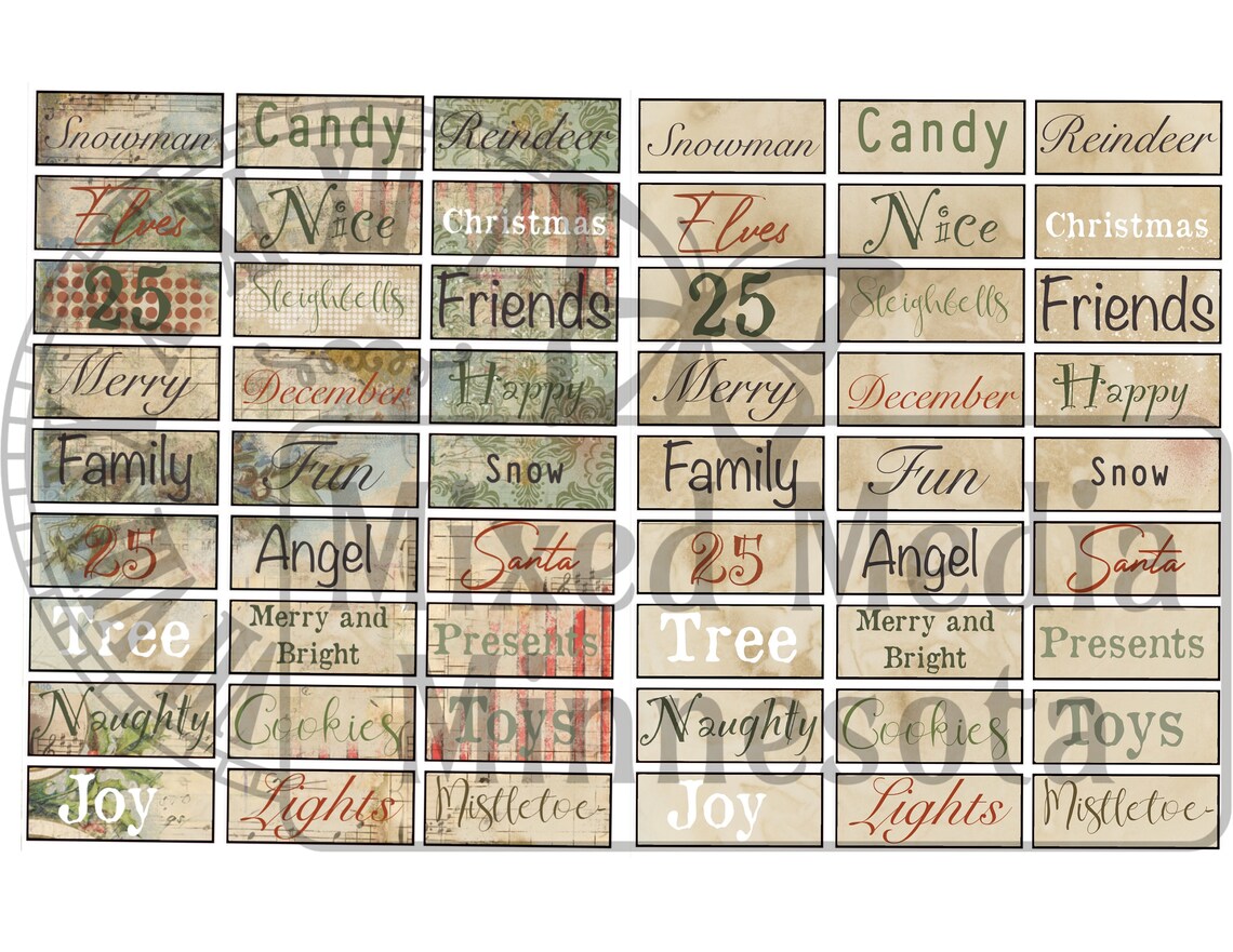 Christmas Word Labels Printable Digital Kit for Junk Journals - Etsy