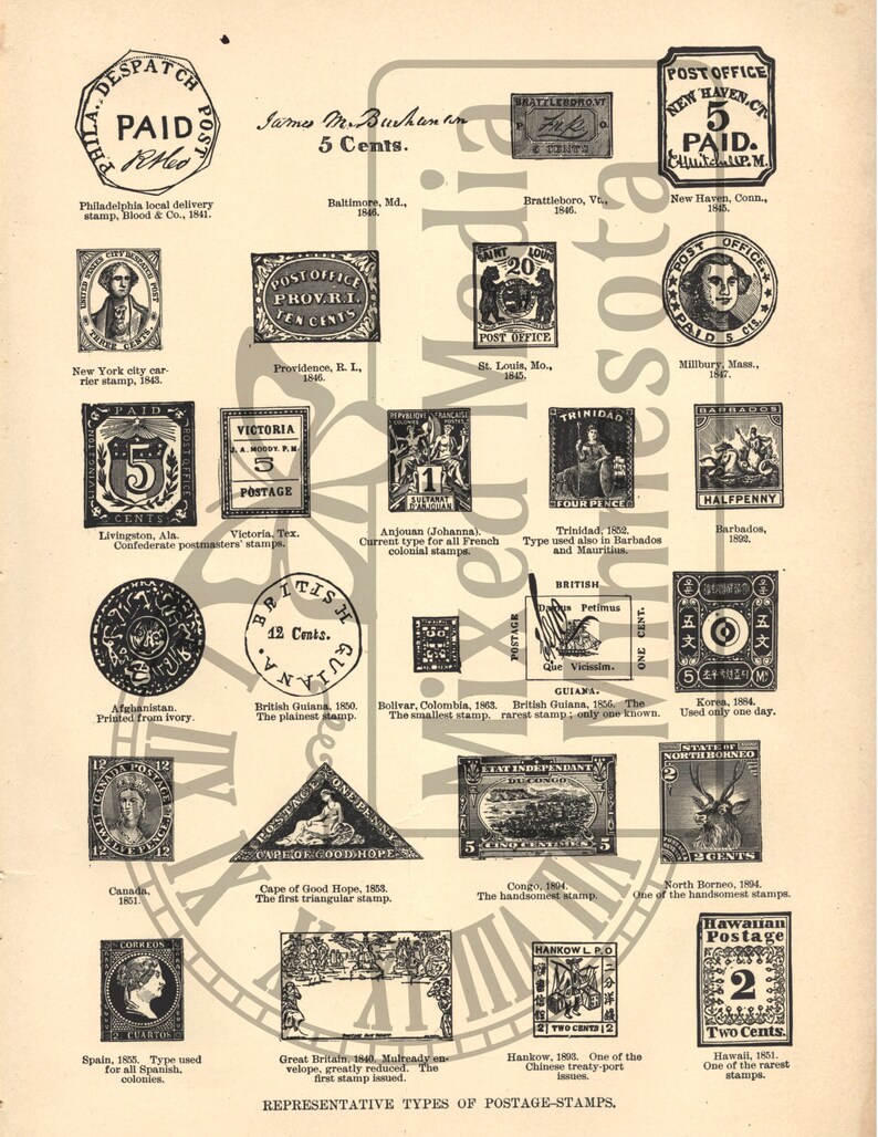 Representative Types of Postage-stamps for Collage, Junk Journal ...
