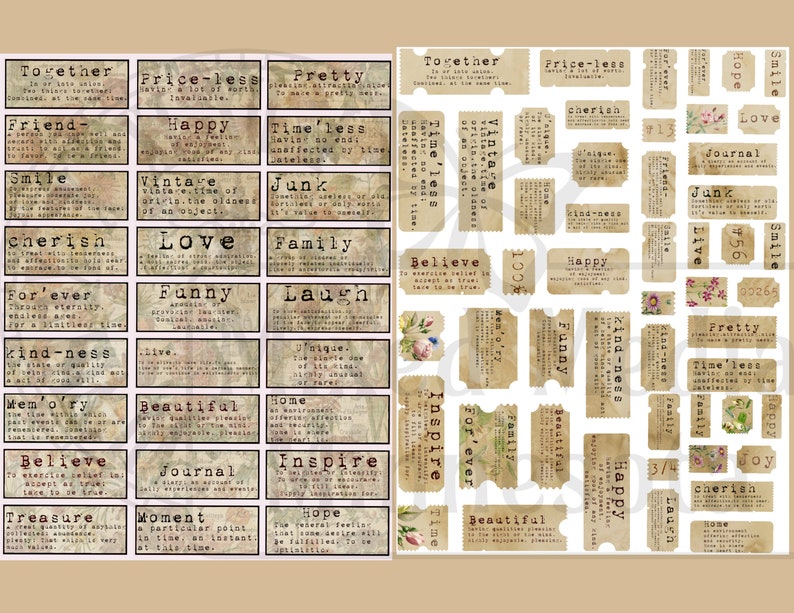 Inspirational Word Definition Labels Printable Digital Kit for Junk ...