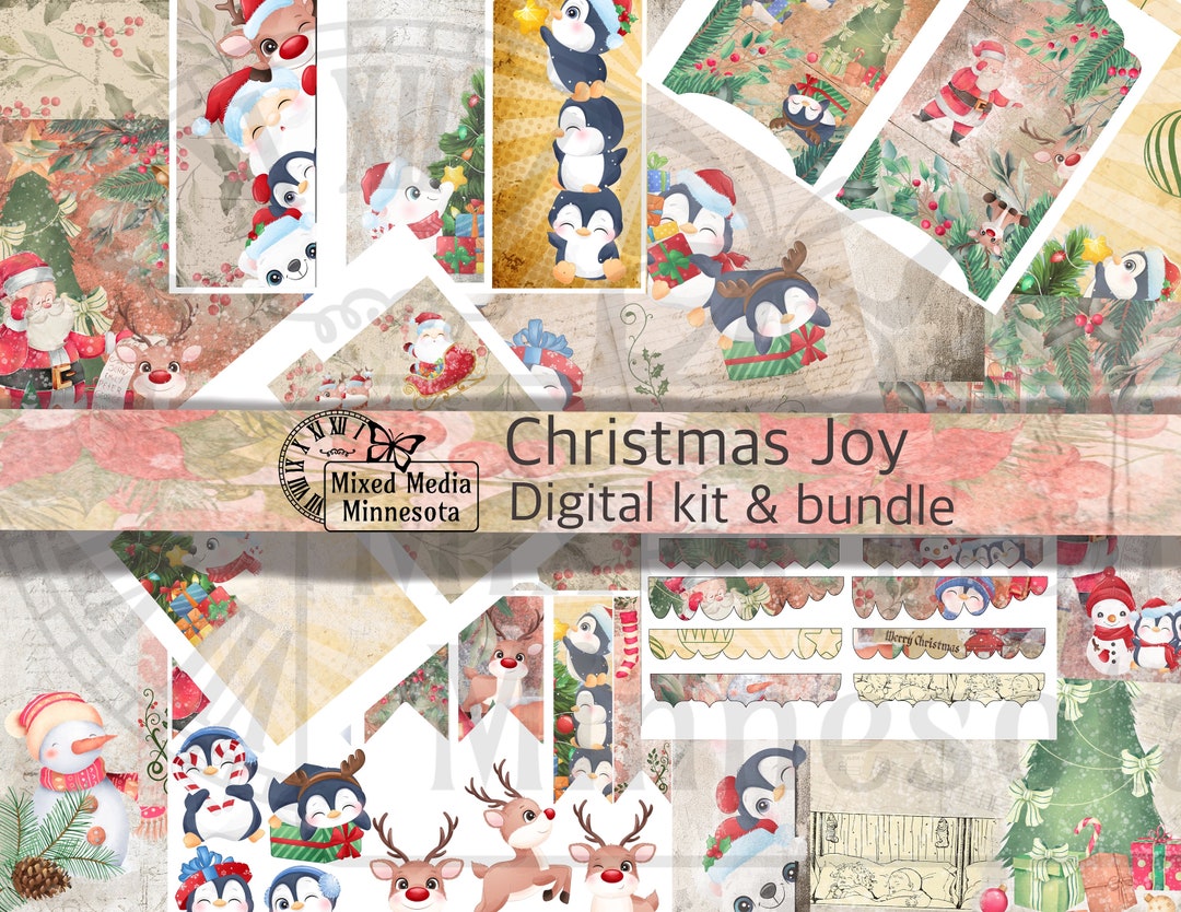 Printable Digital Christmas Joy Scrapbook Junk Journal Mixed Media ...