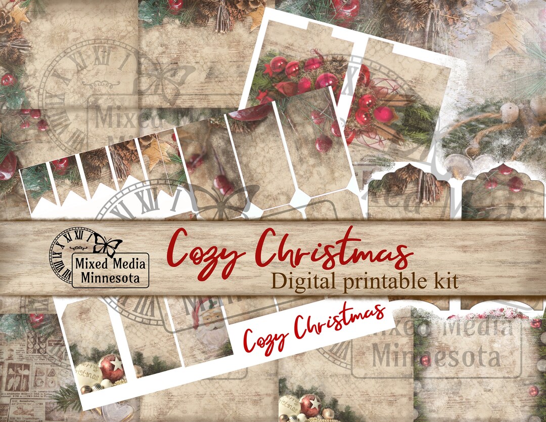 Printable Digital "cozy Christmas" Scrapbook, Junk Journal, Mixed Media ...