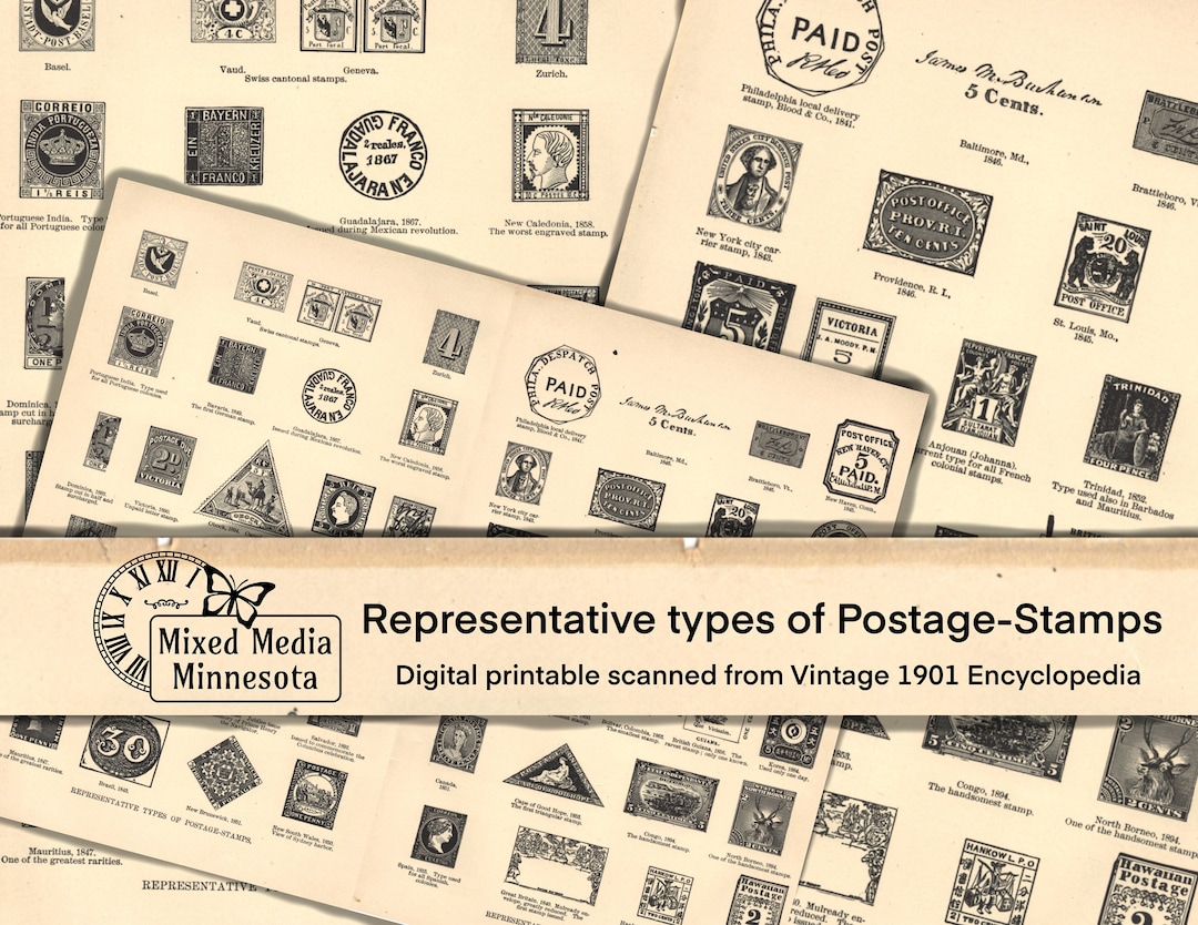 Representative Types of Postage-stamps for Collage, Junk Journal ...