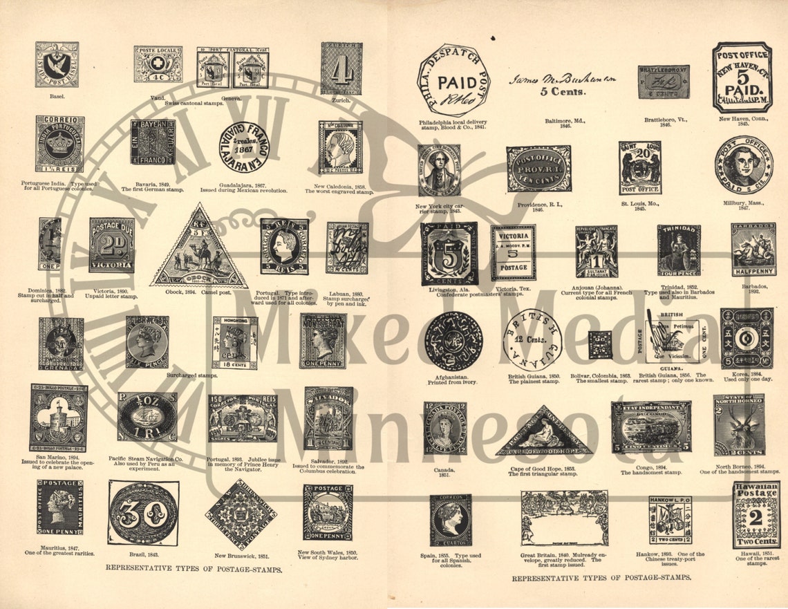 Representative Types of Postage-stamps for Collage, Junk Journal ...