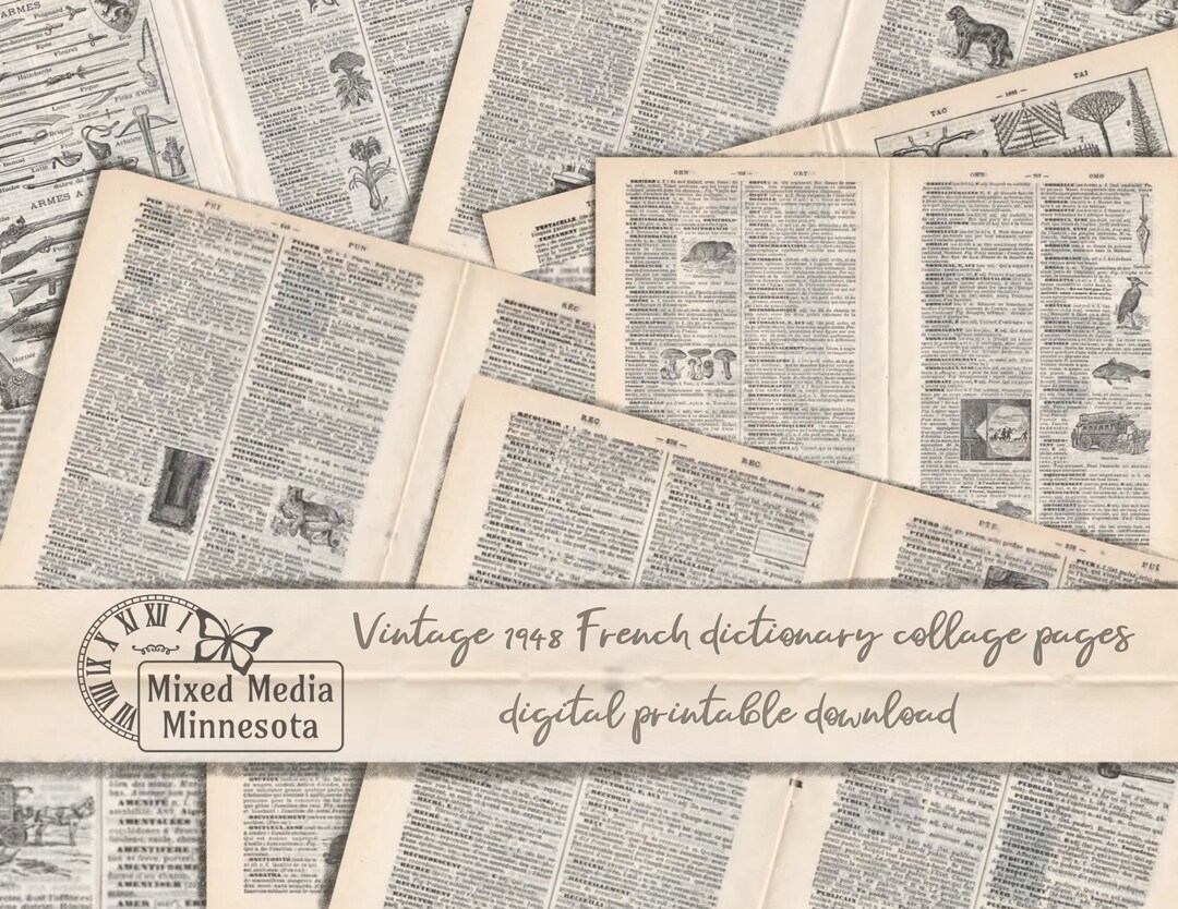 Vintage French Dictionary for Collage, Junk Journal Digital Printable ...