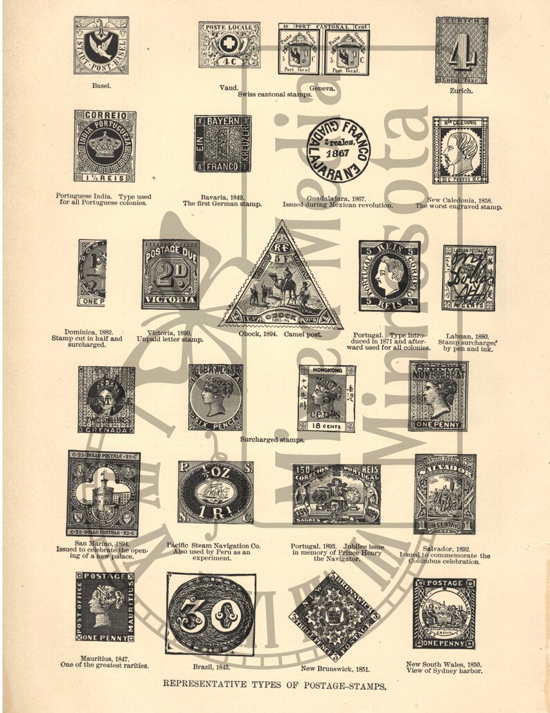 Representative Types of Postage-stamps for Collage, Junk Journal ...
