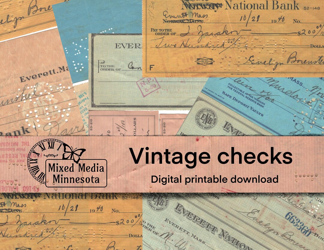 Vintage Canceled Checks for Collage, Junk Journal Digital Printable ...