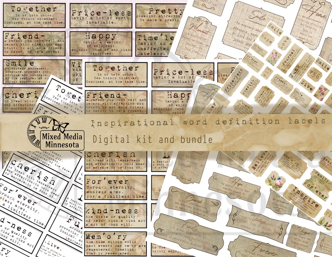Inspirational Word Definition Labels Printable Digital Kit for Junk ...