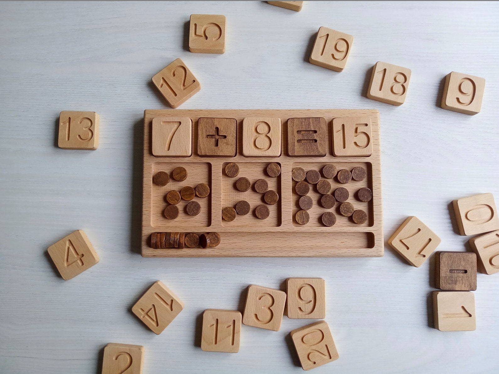 Wooden Math Board with Set of cards 1-20. Numbers Montessori. | Etsy