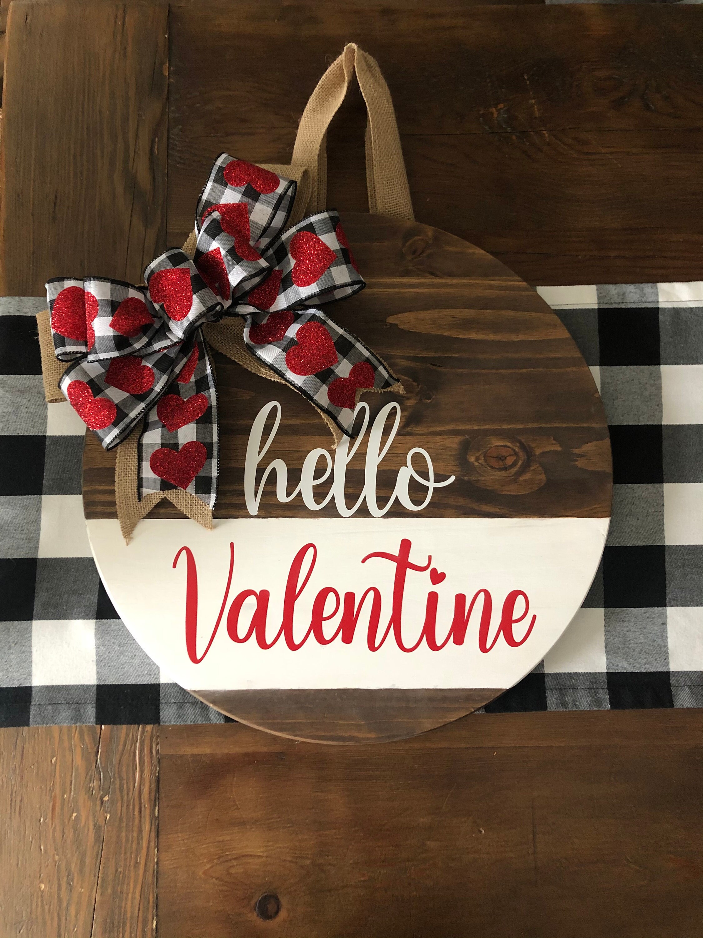 Hello Valentine Door Hanger Buffalo Plaid & Hearts Farmhouse Door ...