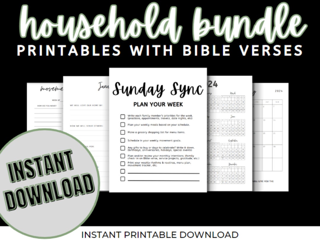 Household Printable Bundle (calendars, Monthly Intentions, Menu Plan ...
