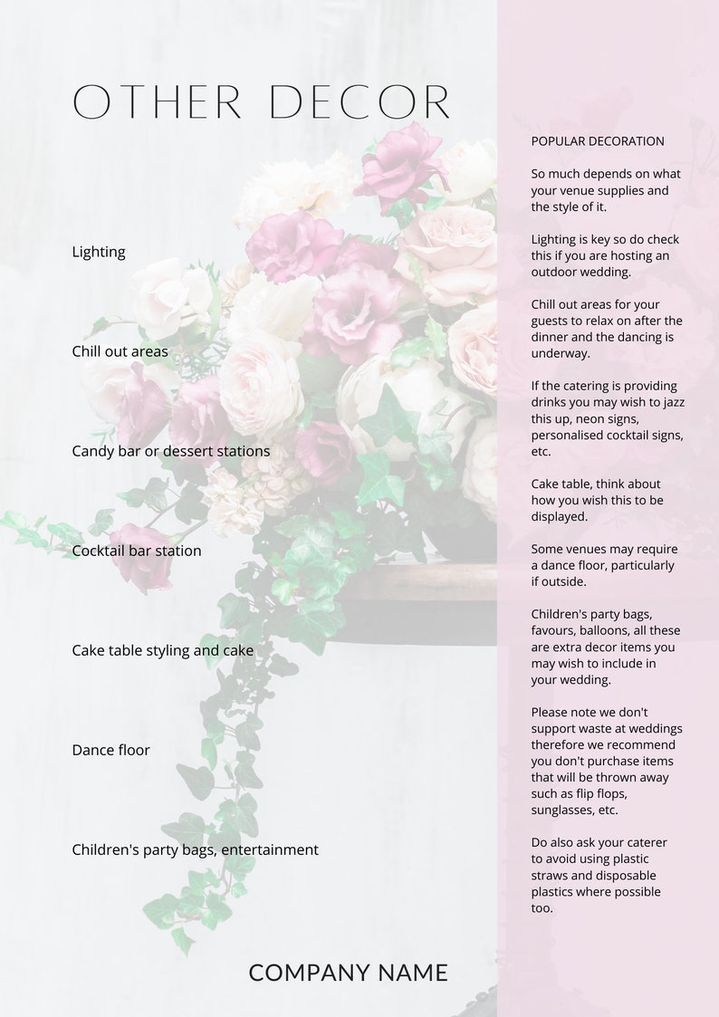 A Style and Decor Questionnaire Example for Wedding Pros - Etsy