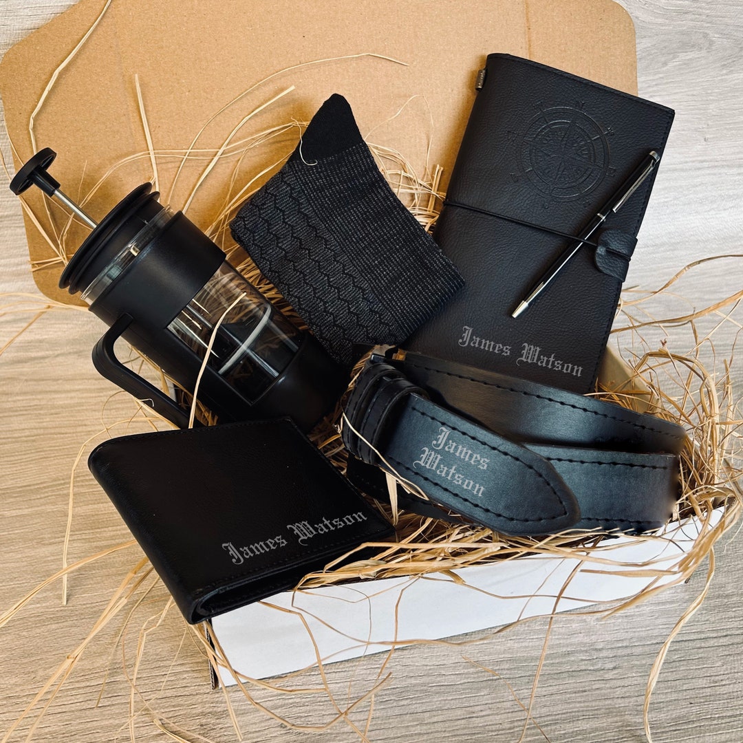 Personalized Men's Gift Set: Vegan Leather Wallet, Belt, Journal ...