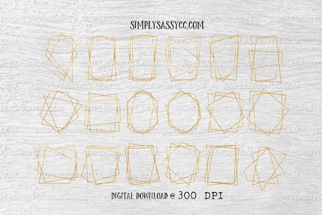 Set of 18 Gold Geometric Frames, Gradient, Square,ovalpng DIGITAL ...