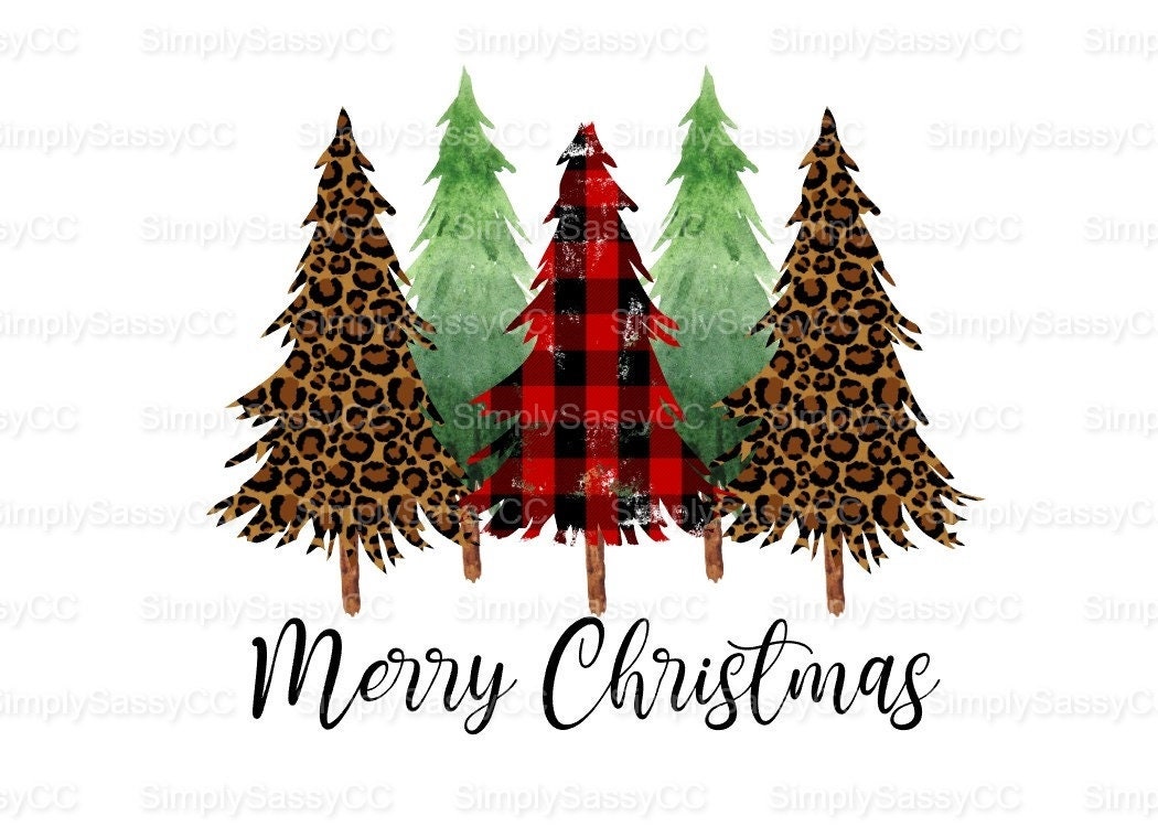 Merry Christmas Trees Cheetah Buffalo Plaid PNG DIGITAL | Etsy