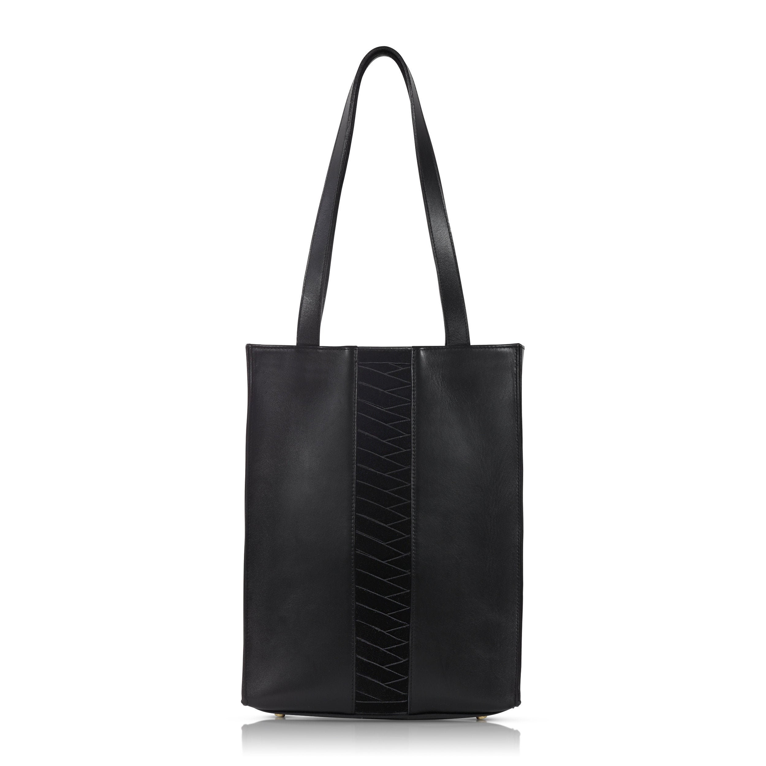 Structured Leather Tote Bag in Black | Slim Laptop Bag | Work Carryall ...