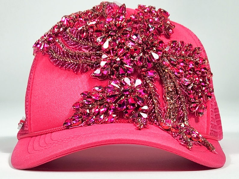 Sparkling Fuschia Crystal Snapback Hat, Bling Trucker Cap, Adjustable Glitter Hat, Bedazzled Hat ...