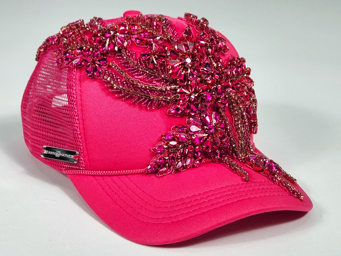 Sparkling Fuschia Crystal Snapback Hat, Bling Trucker Cap, Adjustable Glitter Hat, Bedazzled Hat ...