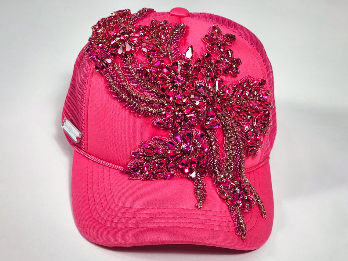 Sparkling Fuschia Crystal Snapback Hat, Bling Trucker Cap, Adjustable Glitter Hat, Bedazzled Hat ...
