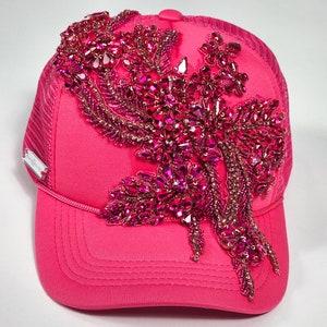 Sparkling Fuschia Crystal Snapback Hat, Bling Trucker Cap, Adjustable Glitter Hat, Bedazzled Hat ...
