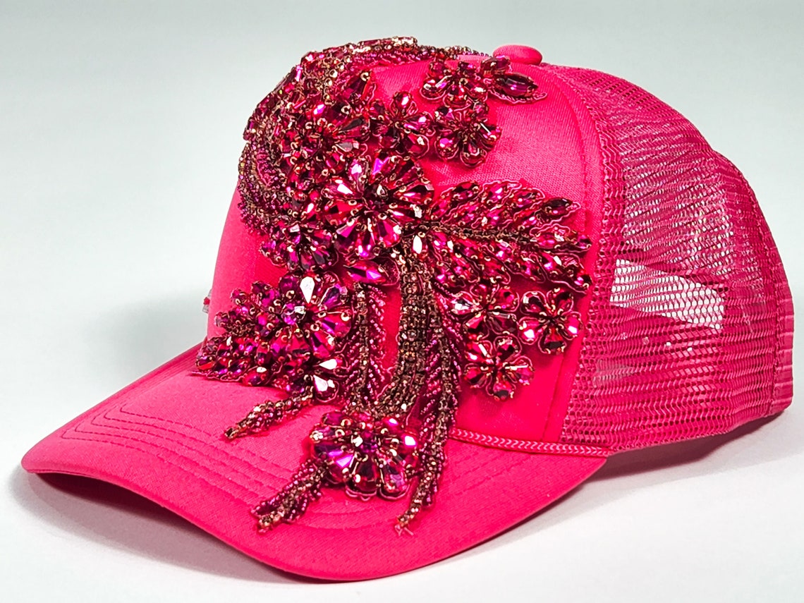 Sparkling Fuschia Crystal Snapback Hat, Bling Trucker Cap, Adjustable Glitter Hat, Bedazzled Hat ...