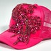 Sparkling Fuschia Crystal Snapback Hat, Bling Trucker Cap, Adjustable Glitter Hat, Bedazzled Hat ...