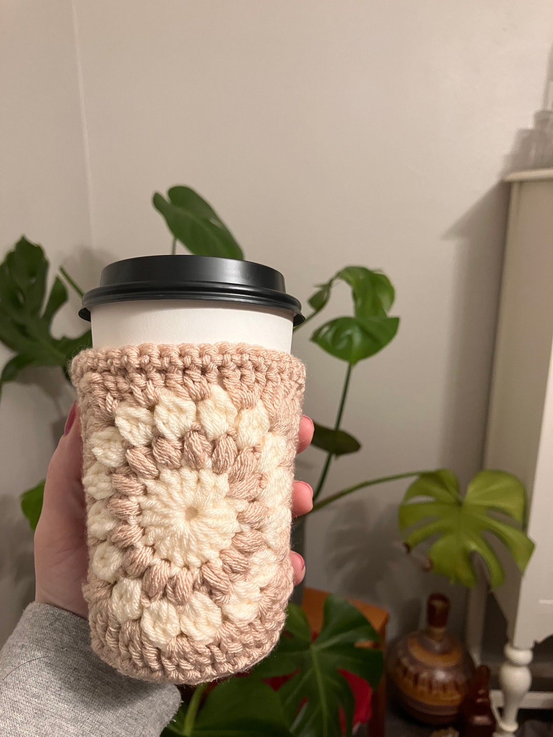 Crochet Granny Square Iced Coffee Coozie/cozy: Blush Pink and Cream for ...