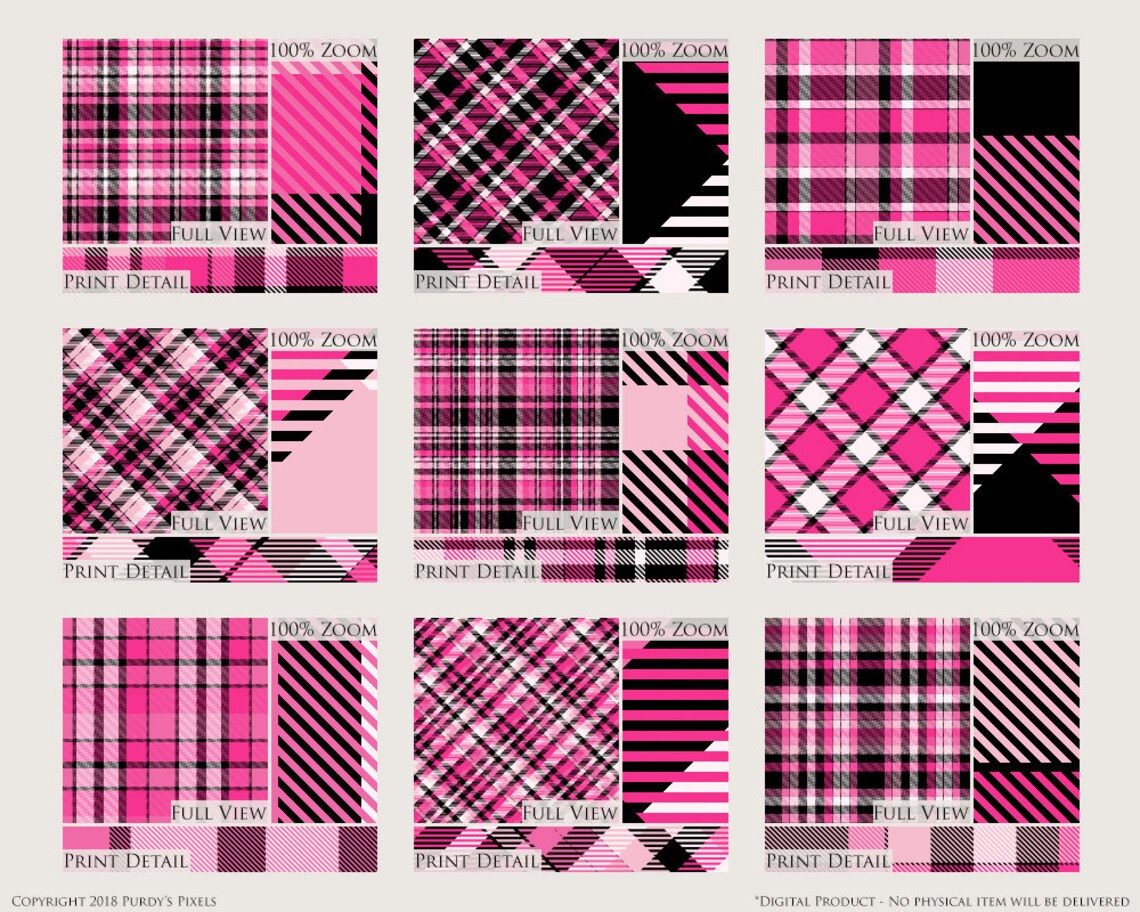 Pink Plaid Digital Paper Pack - Printable Scrapbooking Paper for ...