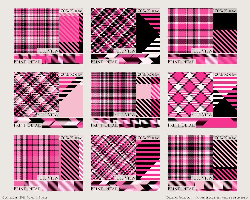Pink Plaid Digital Paper Pack - Printable Scrapbooking Paper for ...