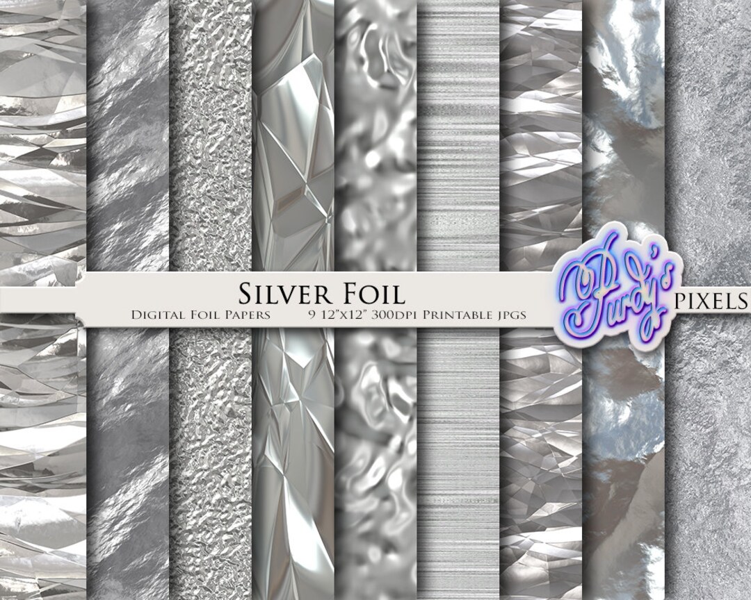 Digital Silver Foil Paper Pack - 9 Seamless Metallic Silver Printable ...