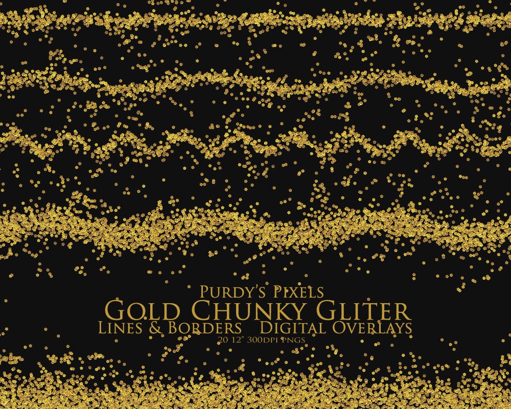 Digital Gold Glitter Overlays - 9 Seamless Messy and Chunky Yellow Gold ...