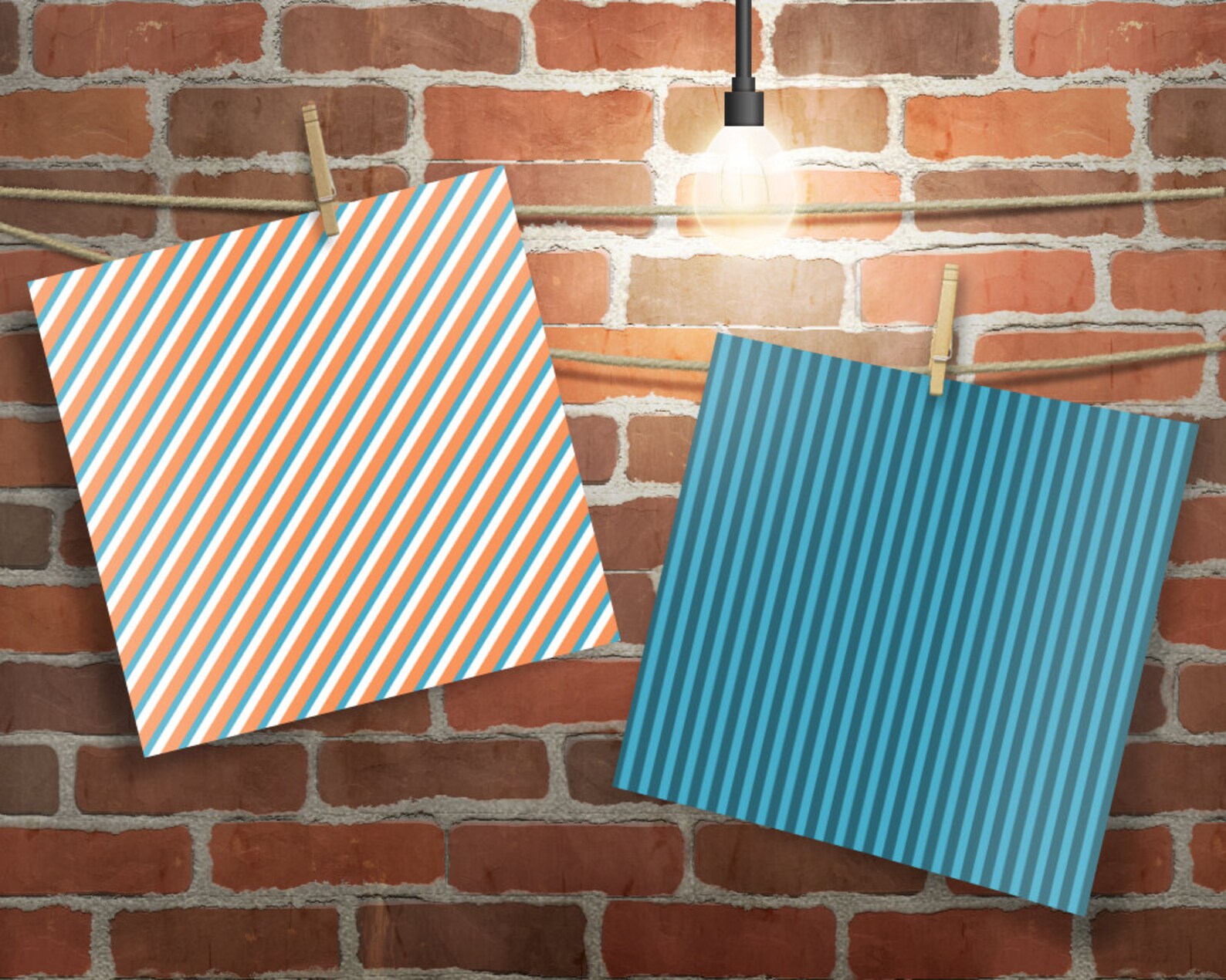 Orange and Blue Stripes Digital Paper Pack - Seamless Striped Printable ...