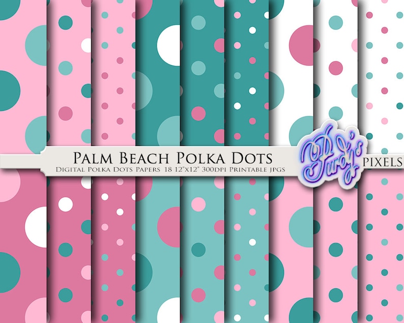 Teal and Pink Polka Dots Digital Paper - Printable Polka Dot ...