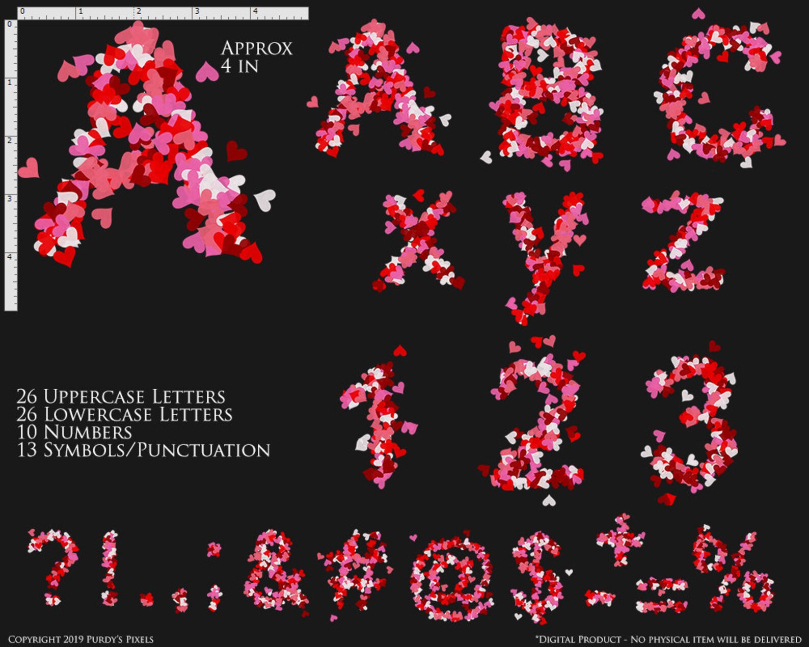 Digital Confetti Hearts Alphabet Clipart for Valentine's Day - Etsy