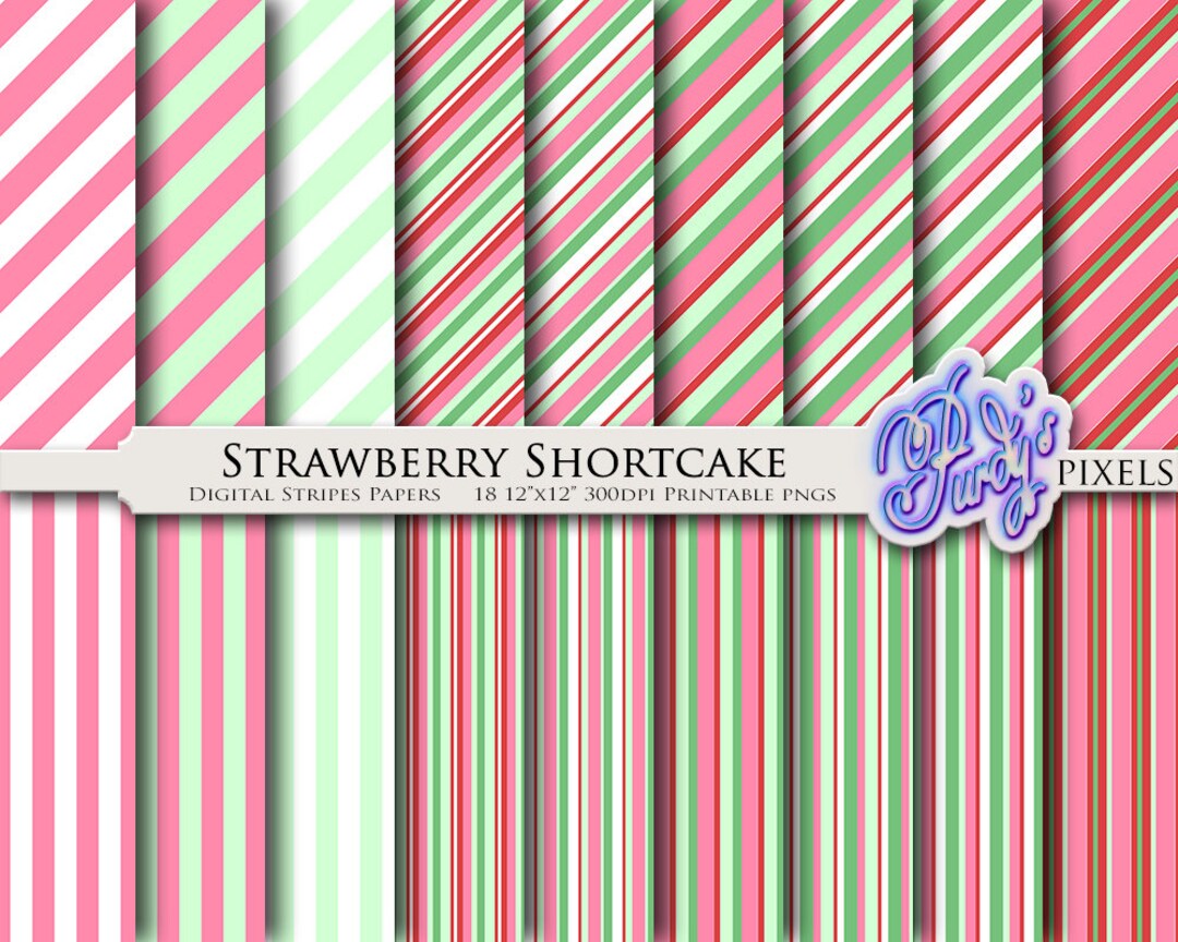 Strawberry Shortcake Stripes Digital Paper Pack - 9 Seamless Pink and ...