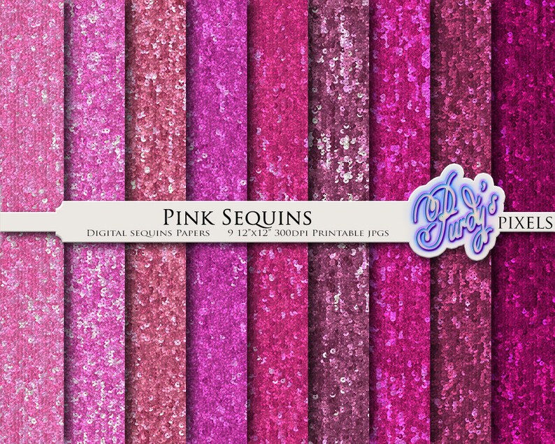 Pink Sequins Digital Paper Pack - 9 Seamless Sparkling Glitter Sequins ...