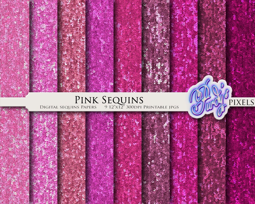 Pink Sequins Digital Paper Pack - 9 Seamless Sparkling Glitter Sequins ...
