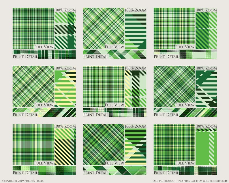St. Patrick's Day Plaid Digital Paper Pack - 9 Seamless Green Plaid ...