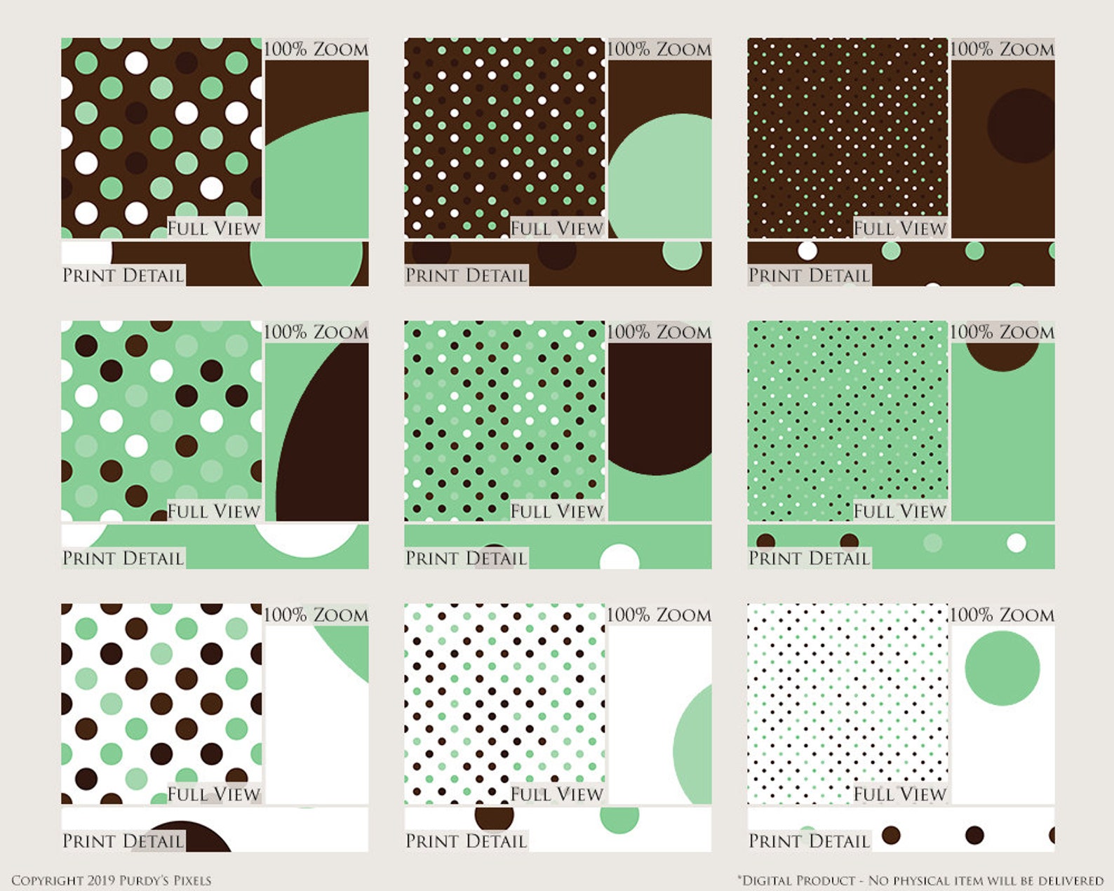 Mint Chocolate Polka Dots Digital Paper - Green and Brown Printable ...