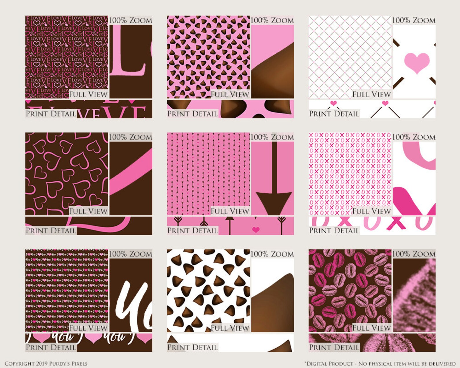 Sweet Valentine Digital Paper Pack - 9 Seamless Word Art Printable ...
