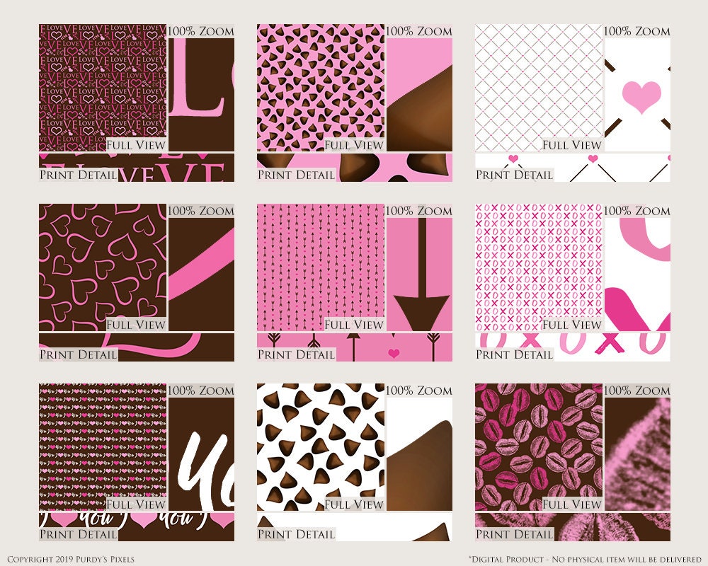 Sweet Valentine Digital Paper Pack - 9 Seamless Word Art Printable ...