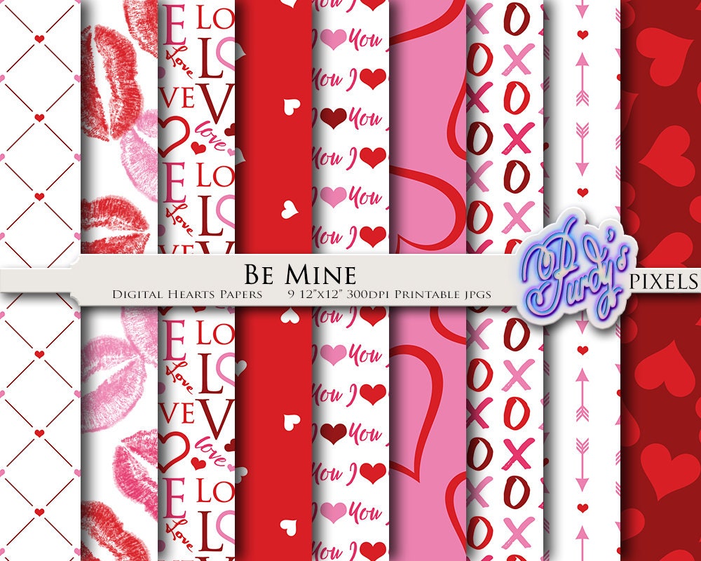 Valentine's Day Digital Paper Pack - 9 Seamless Word Art Printable ...