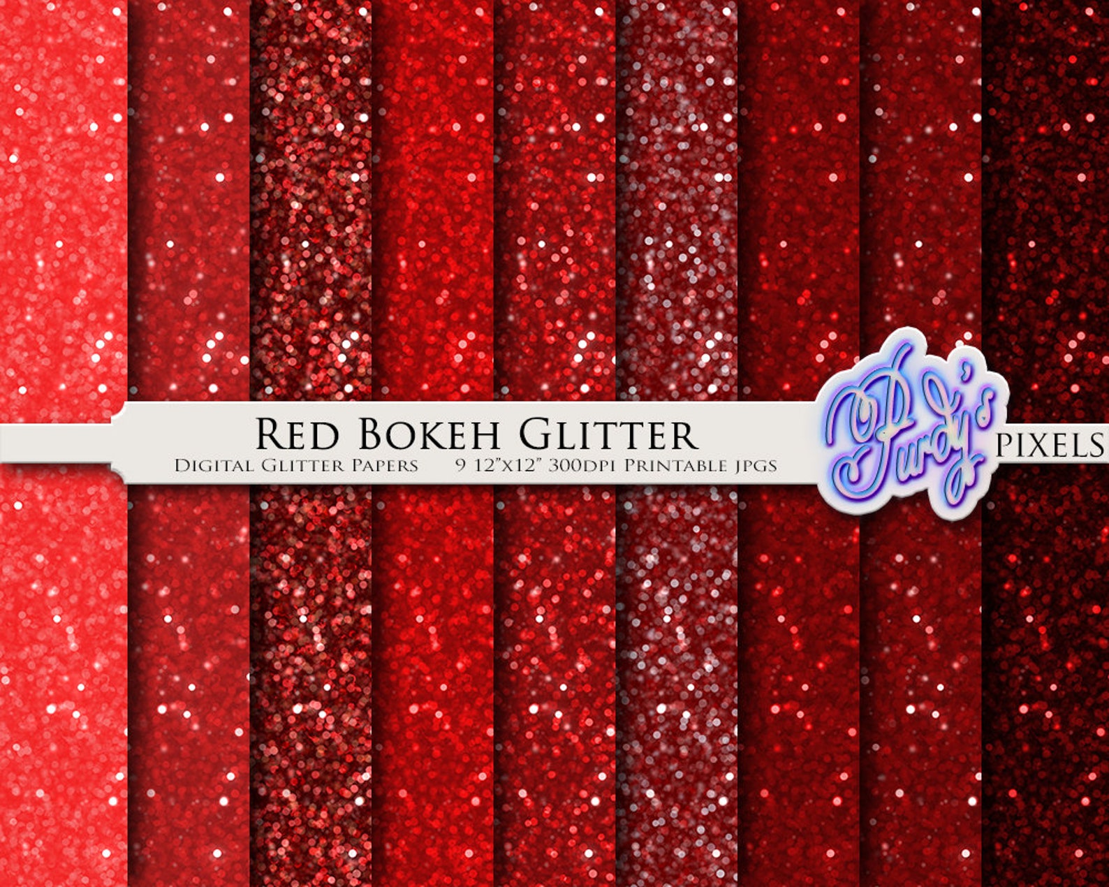 Red Glitter Digital Paper Pack - Bokeh Glitter Printable Scrapbooking ...