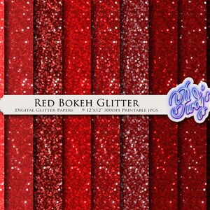 Red Glitter Digital Paper Pack - Bokeh Glitter Printable Scrapbooking ...