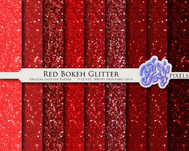 Red Glitter Digital Paper Pack - Bokeh Glitter Printable Scrapbooking ...