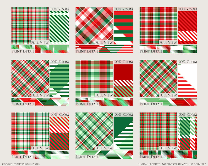 Bright Christmas Plaid Digital Paper Pack - 9 Seamless Pink and Green ...