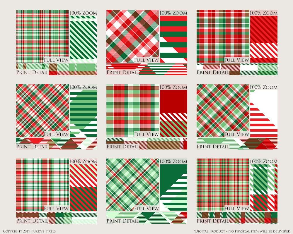Bright Christmas Plaid Digital Paper Pack - 9 Seamless Pink and Green ...